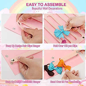 Bow Holder for Girls Hair Large Capacity, Felt Clips Storage Hanger Bows Organizer, Baby Headbands Wall Hanging Organiser Accessories, Set Holder, Pink, (J-1)