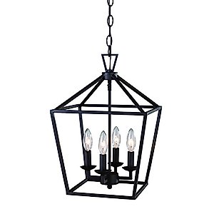 Trans Globe Imports 10264 BK Transitional Four Light Pendant from Lacey Collection Black Finish, 12.00 inches, 12", Black