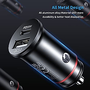 Syncwire USB C Car Charger 38W Fast USB Car Charger PD&QC 3.0 Dual Port [Super Mini & All Metal] Car Adapter Cigarette Lighter Compatible with iPhone 14/13/12/12 Pro/12 Pro Max, Samsung S23 and More