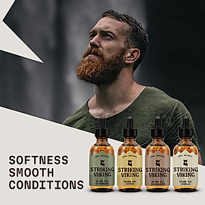 Striking Viking Beard Folding Wooden Comb and 4 Pack Beard Oil for Men