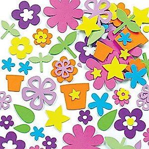 Baker Ross EK342 Self Adhesive Flower Garden Foam Stickers - Pack of 200, for Kids to Decorate Collage, Cards & Craft, 0.8cm-8.5cm, Assorted (EK342)