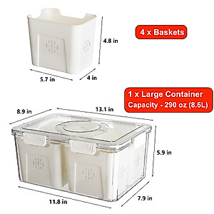 Taiuloo Airtight Fruit Storage Containers for Fridge with Lids & Handle, BPA-Free Food Storage Container with 4 Removable Colanders, Berry Vegetable Fresh Produce Saver, Refrigerator Organizer Bins