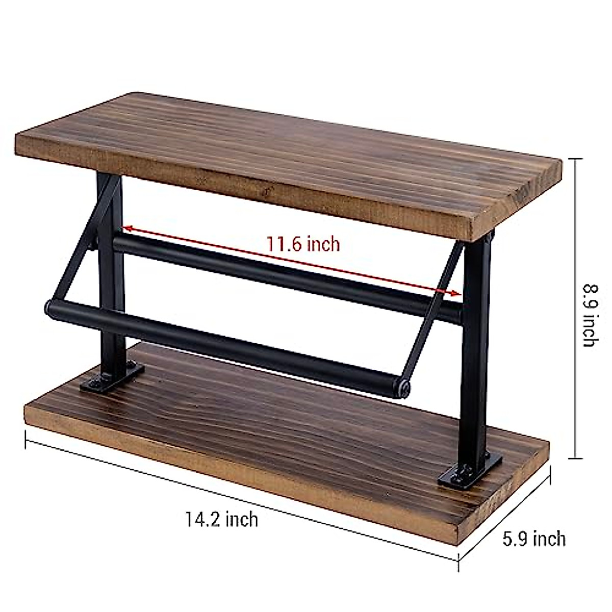 MyGift Kitchen Countertop Paper Towel Holder and Condiment Display Shelf Rack, Rustic Burnt Wood and Metal Towel Dispenser with Top Shelf for Bathroom or Kitchen