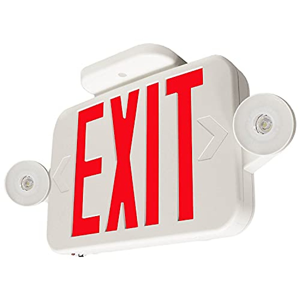 LFI Lights | Compact Combo Red Exit Sign with Emergency Lights | White Housing | All LED | Two Adjustable Round Heads | Hardwired with Battery Backup | UL Listed | (1 Pack) | COMBOJR-R