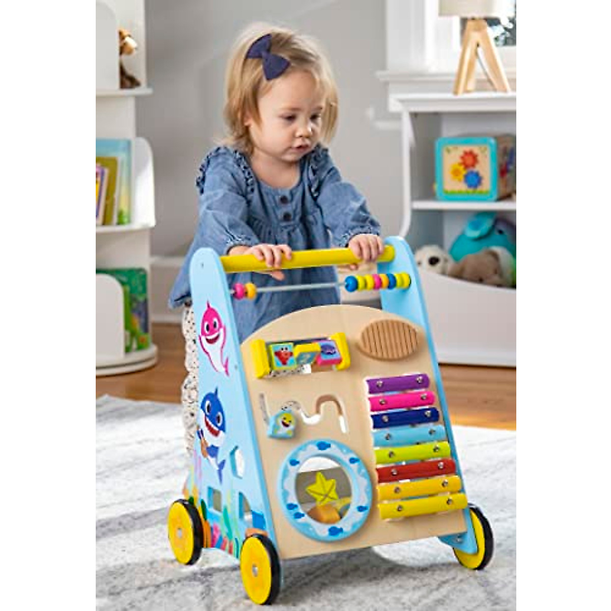 Baby Shark Toys Wooden Baby Walker - Baby Walkers for Girls and Boys - First 1st Birthday Gifts for Toddlers | Walker for Baby Girl Boy Learning to Walk Activity Center, by Pidoko Kids