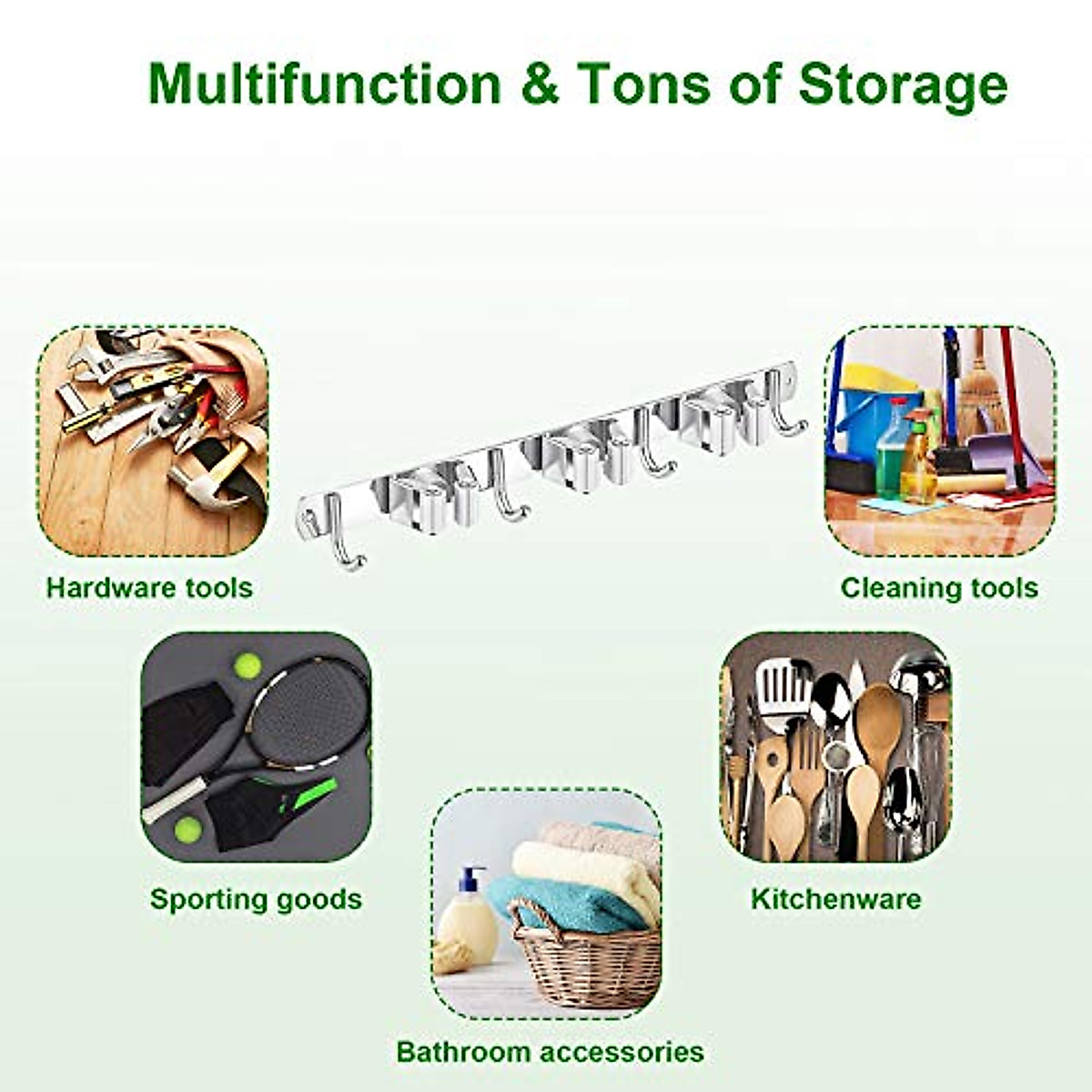 Kulemax Mop and Broom Holder Wall Mount Heavy Duty, Premium Stainless Steel Utility Rack for Tools Hanger, Metal Broom Closet Organizer for Home, Garage, even Outdoor