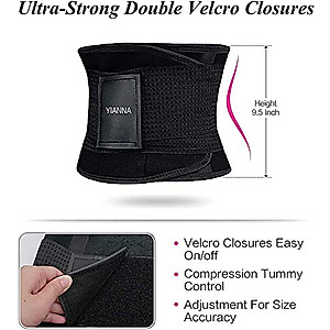 YIANNA Women Waist Trainer Belt - Slimming Sauna Waist Trimmer Belly Band Sweat Sports Girdle Belt Weight loss, YA8002-2-Black-S