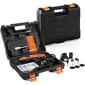 Rotary Tool Kit with Keyless Chuck Flex Shaft, 6 Variable Speed 10000-32000 RPM 3 Attachments Carrying Case for Cutting, Engraving, Drilling, Sanding, Polishing, DIY Crafts