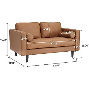 Naomi Home Genuine Leather Loveseat Sofa - Revel in Exquisite Leather Opulence - Unparalleled Luxury Mid-Century Leather Couch- Embodiment of Cozy Lounging and Contemporary Design, Tan