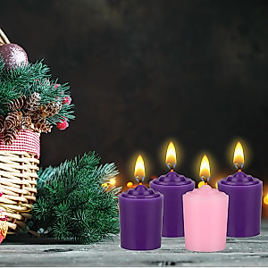 Mega Candles 4 pcs Unscented Christmas Advent Candles Set, Hand Poured Premium Wax Votive Candle 15 Hours 1.5 Inch x 2.25 Inch, Holidays, Celebrations, Devotional, Church, Wreath, Party, Gifts