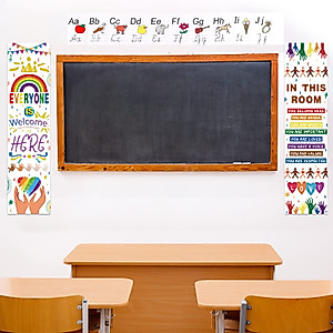 Estune 2 Pcs Welcome Banner and Poster for Teachers Rainbow Diversity Posters for Classroom Inclusive Classroom Decor for Bulletin Board Elementary Pre Middle High School Wall Sign, 11.8 x 47.2 Inch