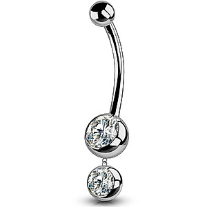 OUFER Dangle Belly Button Rings, G23 Solid Titanium Belly Ring, 14G Clear CZ Long Belly Piercing Jewelry, Lead & Nickel Free Navel Rings for Women Men-16MM