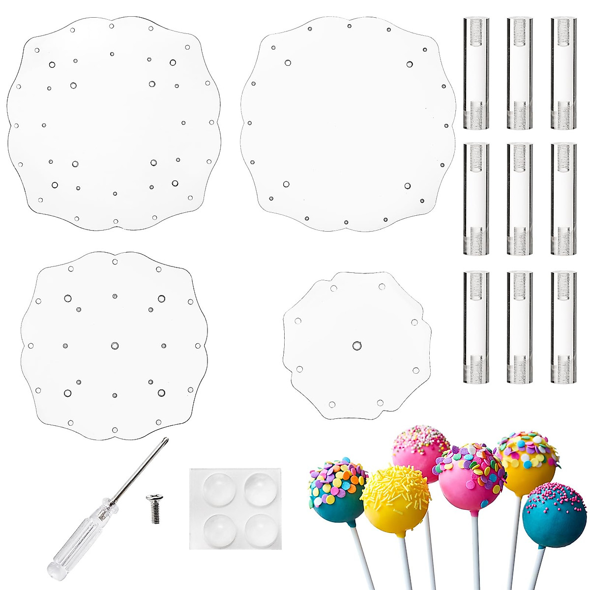 WUWEOT 2 Pack Cake Pop Display Stand, 72 Hole Lollipop Sticks Holder, 4 Tier Acrylic Clear Candy Shelf for Weddings, Baby Showers, Birthday Parties, Anniversaries, Halloween, Christmas, Candy