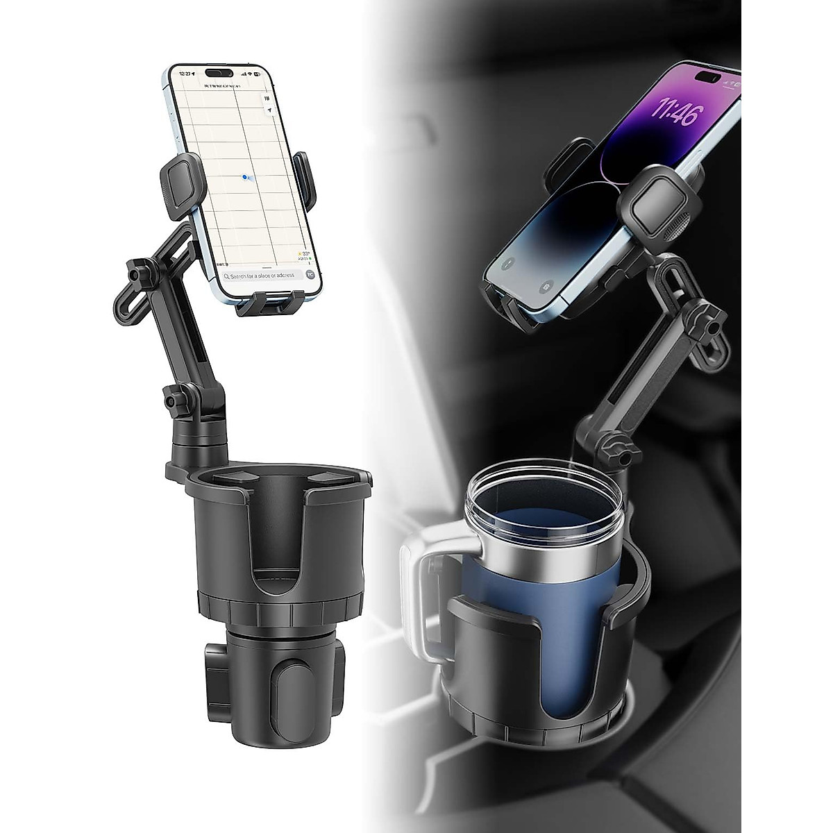 WAVECUER Cup Holder Phone Mount for Car, Phone Cup Holder for Car iPhone with Expandable Base, Compatible with iPhone Samsung All Phones (1 Pack)