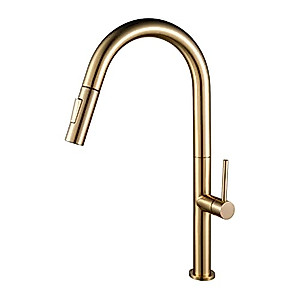 Fine Fixtures Pull Down Single Handle Kitchen Faucet Satin Brass