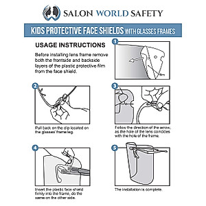 TCP Global Salon World Safety Kids Face Shields with Glasses Frames (Pack of 5) - 5 Colors, 1 Each - Protective Face Shields