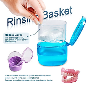 Uouovo Upgraded Denture Bath Box Cup, No-Leak Denture case, Retainer Cleaning Box, Complete Clean Care for Dentures, Clear Braces, Mouth Guard, Night Guard & Retainers (purple)