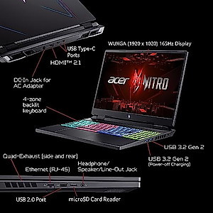 Acer Nitro 16 Gaming Laptop | AMD Ryzen 7 7840HS OctaCore CPU | NVIDIA GeForce RTX 4060 Laptop GPU | 16" WUXGA 165Hz IPS Display | 16GB DDR5 | 512GB Gen 4 SSD | WiFi 6E | RGB Backlit KB | AN16-41-R1WE