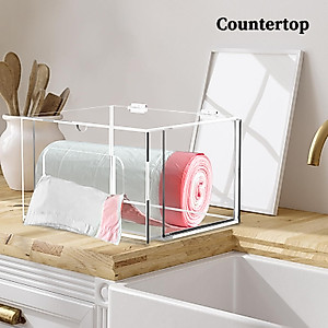 upcessory Acrylic Trash Bag Dispenser, 2 in 1 Extra Large Under Sink Garbage Bag Organizer, Kitchen Trash Bag Storage Holder with Lid for 13 30 33 Gallon Garbage Bag