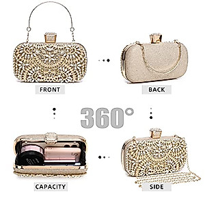 Vintage Bridal Clutch Evening Purse Gold Party Purse Prom Handbag Gold Bridal Clutch Party Gold Purse for Party Women Clutches Evening Wedding Clutch Gold Evening Clutch Prom Purses and Handbags(Glod)