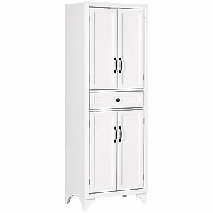 HOMCOM 67" Tall Freestanding Kitchen Pantry Cabinet, 4-Door Storage Cabinet with Drawer and Adjustable Shelves for Dining Room, White