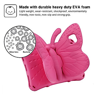 JGY iPad 10 2022 Kid Case iPad 10th Gen 10.9 Pretty Butterfly Case for Kids Girl EVA Foam Full Cover iPad 10 Kids Case with Stand Shockproof Rugged Case for Kids Toddler Boys (Rose)