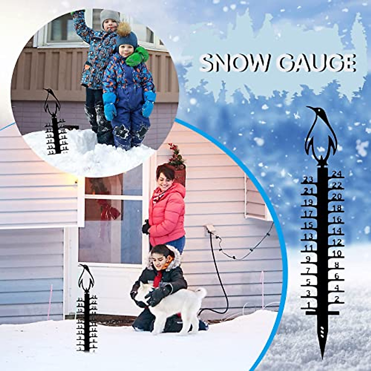 Gift 24cm Snowflake Snow Measuring Instrument Snowmobile Snow Measuring Instrument Metal Snow Measuring Ruler Outdoor Garden Ornament Angle Gauge 3/8 Drive (Black, One Size)