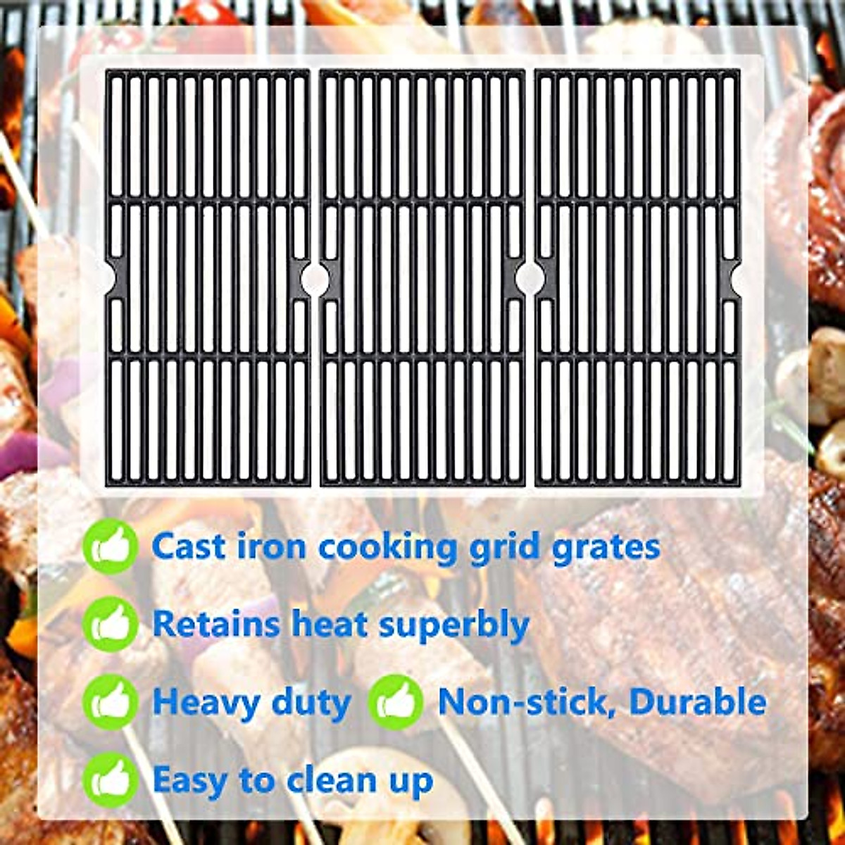GasSaf Grill Grates Replacement for Backyard GBC1255W, GBC1460W, BC1461W, Uniflame GBC1059WB, GBC1143W-C, Better Homes & Garden GBC1362W, GBC1562W and Other Grills (16 1/4 X 29 5/8")(Set of 3-Pack)