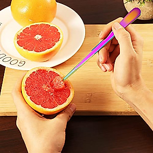 Grapefruit Spoons & Grapefruit Knife, Stainless Steel Grapefruit Utensil Set, Serrated Edge & Thick Gauge Handle, Rainbow Kitchen Tool with Non-stick Plating for Kiwi, Dessert, Apple (5 PCS)