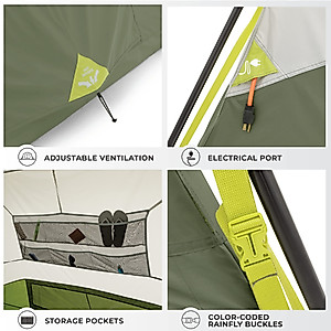 CORE 6 Person Instant Cabin Tent | Portable Large Pop Up Tent with Easy 60 Second Camp Setup for Family Camping | Included Hanging Organizer for Outdoor Camping Accessories