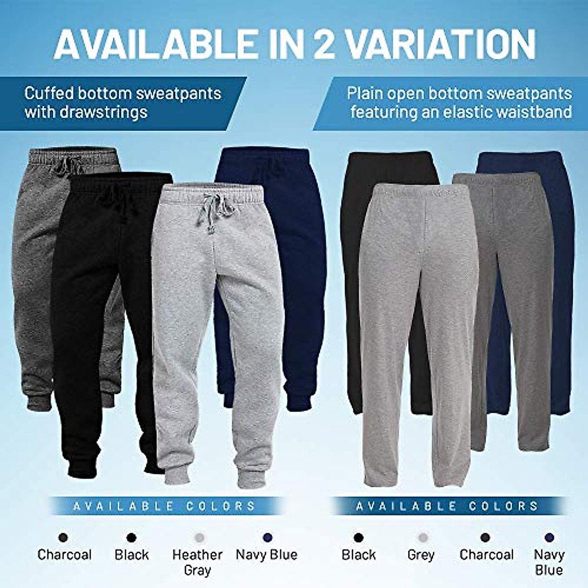 JMR Men's Fleece Sweatpants and Jogger Pants with Side Pockets for Winter Cycling, Gym Training, or Everyday Use (Navy, 2X-Large)