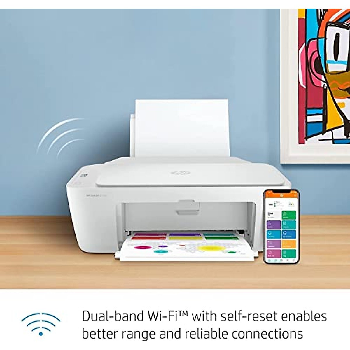 HP (Renewed) DeskJet 2752e Wireless All-in-One Instant Ink Ready Color Inkjet Printer, White - Print Scan Copy - Icon LCD Display, 1200 x 1200 dpi, WiFi, Bluetooth, USB