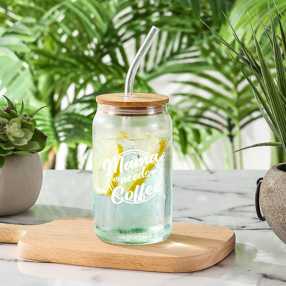 Mama Needs Coffee Glass Cup, Gifts For Mom From Daughter, Son, Kids- Birthday gift Gifts For Mom, Women, Wife - Can Shaped Glass Cups For Mom, Mother, Wife, New Mom, Bonus Mom, Mothers In Law, Mama