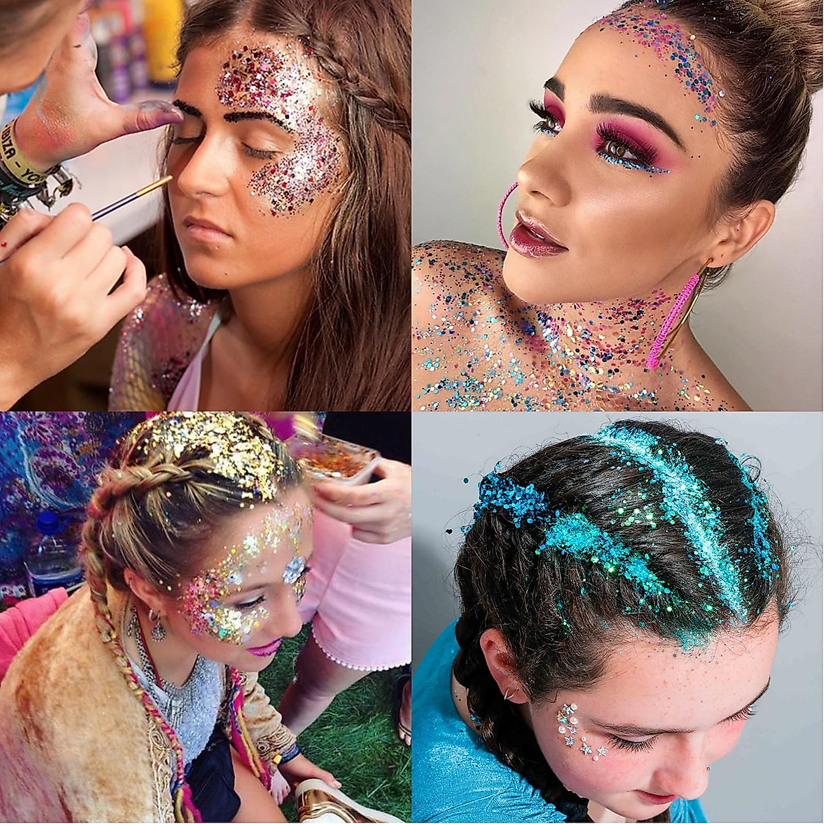 Body Glitter Gel, 2 Jars Holographic Chunky Glitter Makeup for Body, Hair, Face, Nail, Lip, Eyeshadow, Total 120ML Long Lasting Iridescent Chunky Glitter for Concert Festival Rave (Red & Black)