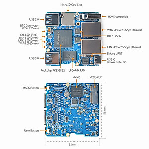 Kocoo NanoPi R5C with M.2 WiFi Module Rockchip RK3568B2 A55 Dual 2.5G Ethernet Port Support Linux/Openwrt/Debian/Ubuntu