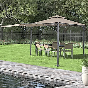 Morhome Patio 9.8ft.l X 9.8ft.w Gazebo with Extended Side Shed/Awning and Led Light in Brown Modern Contemporary Square Metal