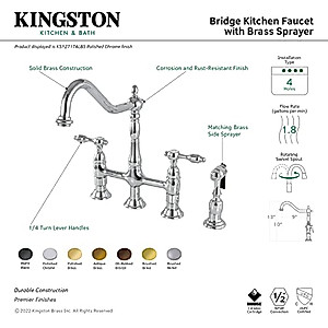 Kingston Brass KS1271TALBS Tudor 8 Inch Center Kitchen Faucet With Brass Sprayer, Polished Chrome, 8-3/4 inch in Spout Reach, Polished Chrome