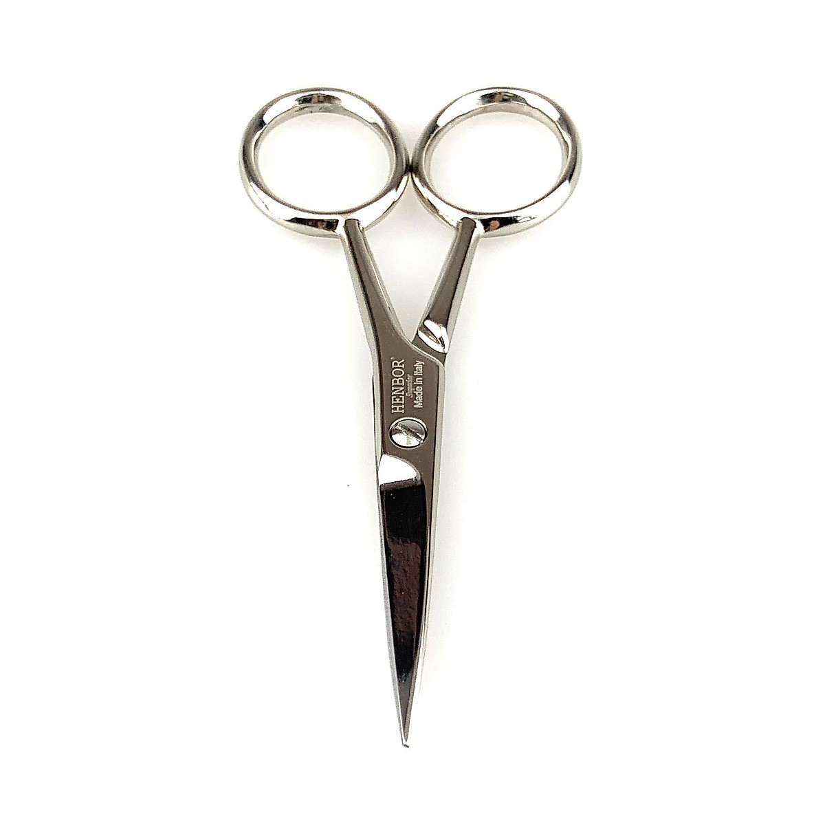 Henbor Italy Mustache & Beard Scissors - Premium Nickel Plated Special C45 Carbon Steel Professional Grooming Tool Mustache and Beard Hair Care | Handcrafted in Premana Italy |