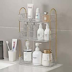 Bathroom Organizer Countertop, Vanity Organizer Trays for Bathroom Counter, Bathroom Tray Counter Organizer, Plastic Tray Stand for Perfume, Makeup, Skincare(Clear, 3 Tiers)