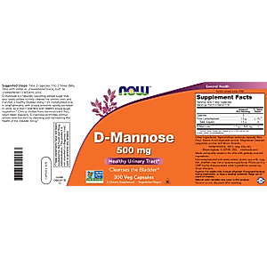 Now D-Mannose 500 mg, 300 Capsules - Vegan, Non GMO Supplement for Women and Men - Supports Healthy Urinary Tract, Cleanses The Bladder