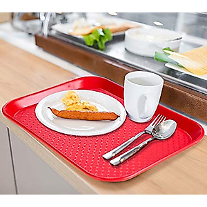 Fast Food Cafeteria Tray | 12 x 16 Rectangular Textured Plastic Food Serving TV Tray | School Lunch, Diner, & Commercial Kitchen Restaurant Equipment (Red)