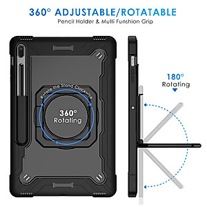 DETUOSI 360 Rotating Hybrid Case for Samsung Galaxy Tab S7 FE 5G/ S8+Plus/ S7+Plus 12.4" with S Pen Holder & Shoulder Strap, 360 Degree Swivel Kickstand Heavy Duty Hybrid Bumper Protective Kids Cover
