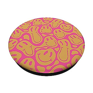 aesthetic teen pink liquid swirl dripping yellow smile face PopSockets Standard PopGrip