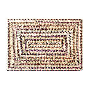 THRILRUG 4'x6'Boho Natural Braided Jute & Cotton Area Rug,Classic Braided Rug,Handmade Farmhouse, Multicolor Jute Rug Braided Reversible Cotton for Living Room,Indoor Outdoor Spaces