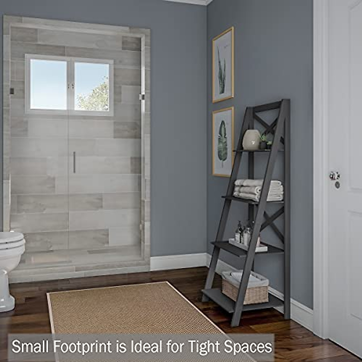 Lavish Home 4-Tier Ladder Bookshelf - Freestanding Shelved Bookcase with X-Back Frame and Leaning Look - Display Shelves for Home and Office (Gray)