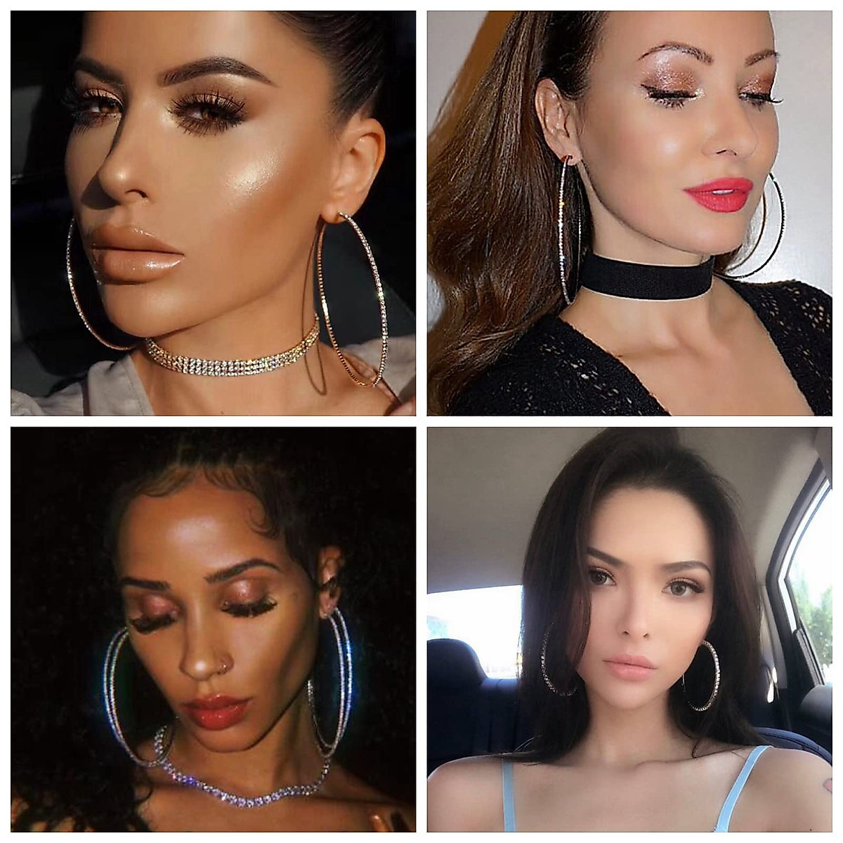 7 Pairs Gold Silver Big Sparkly Crystal Hoop Earrings Set 3-10cm Large Round Party Earrings Set Jewelry for Gift Bridal Wedding Date (silver)