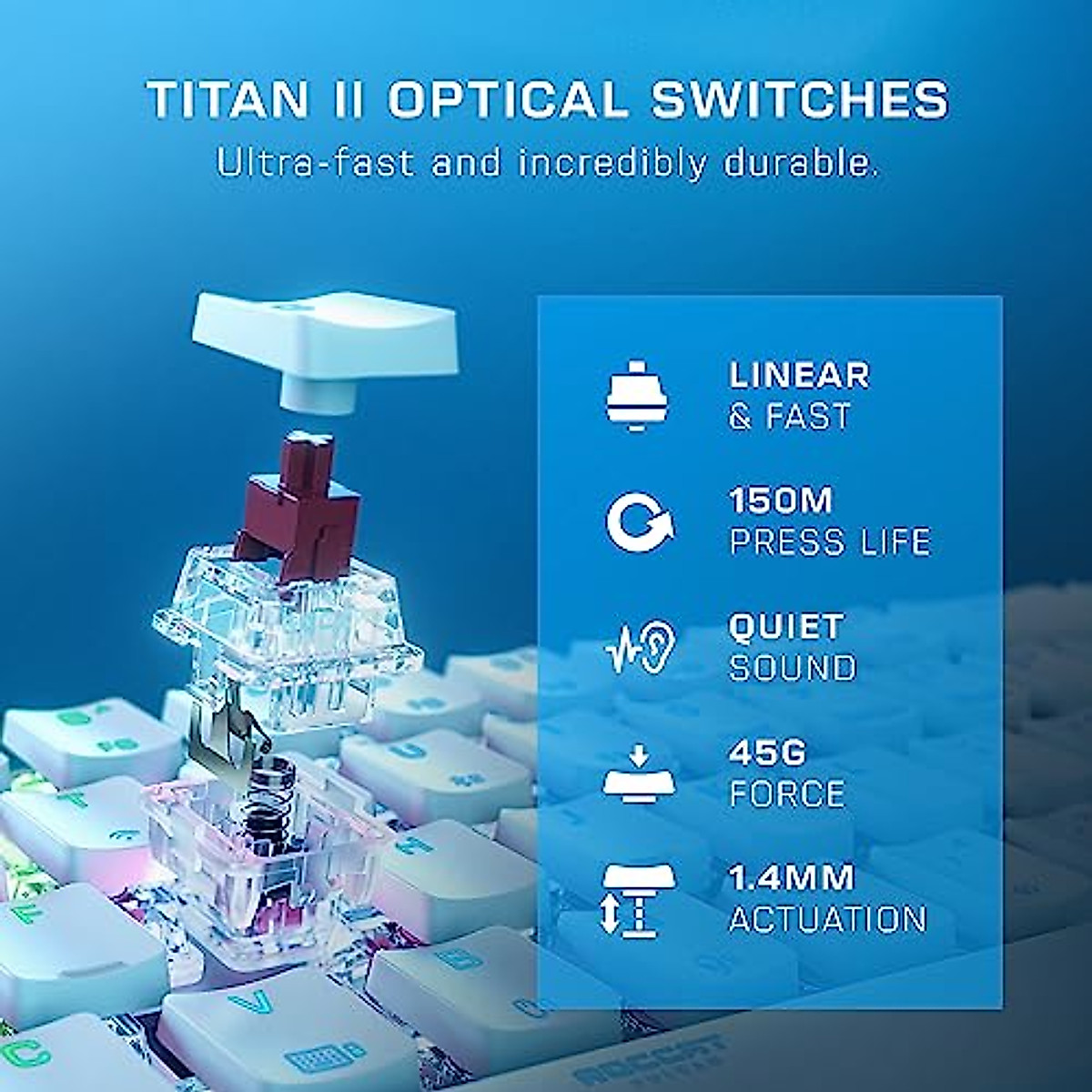 ROCCAT Vulcan II Mini Air 65% Optical Mechanical Gaming Keyboard, Full Wireless and Bluetooth Capabilities, Customizable RGB Illumination, Button Duplicator, On-Board Profiles, Aluminum Plate – White