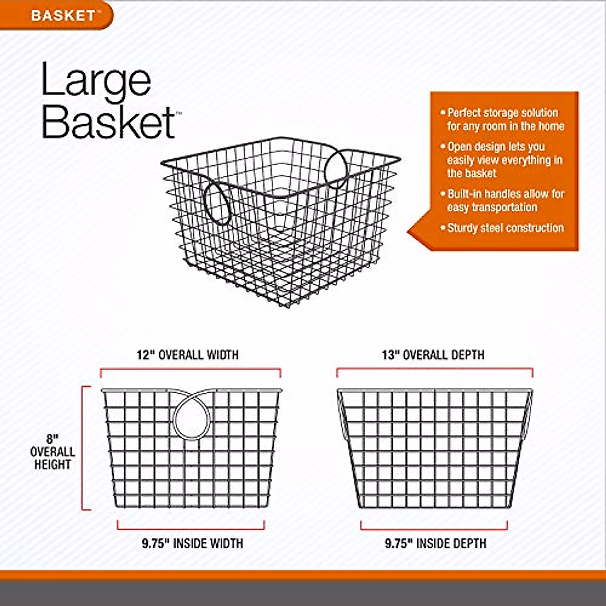 Spectrum Teardrop Wire Large Basket (Industrial Gray) - Storage Bin & Décor for Bathroom, Closet, Pantry, Under Sink, Toy, Shelf, Kitchen, & Nursery Organization (Pack of 2)