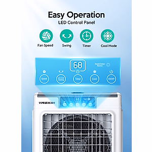 Evaporative Cooler, VAGKRI 2100CFM Air Cooler, 120°Oscillation Swamp Cooler with Remote Control, 24H Timer, 3 Wind Speeds for Outdoor Indoor Use,8 Gallon