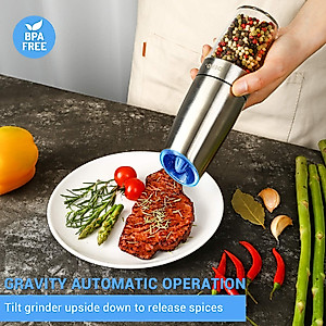 Automatic Salt Pepper Grinder or Gravity Pepper Mill Battery Operated Electric Salt and Pepper Grinder with Adjustable Coarseness (1, 2 Pack - 2.5 × 8)